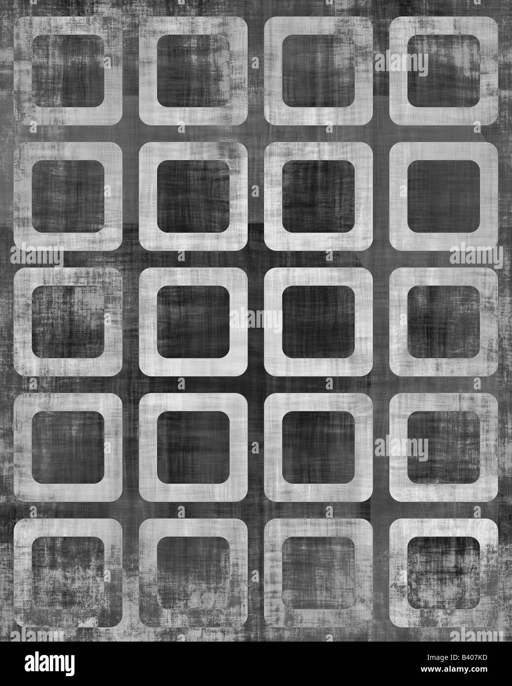 Rows and columns of grungy square frames or slides with rounded corners ...