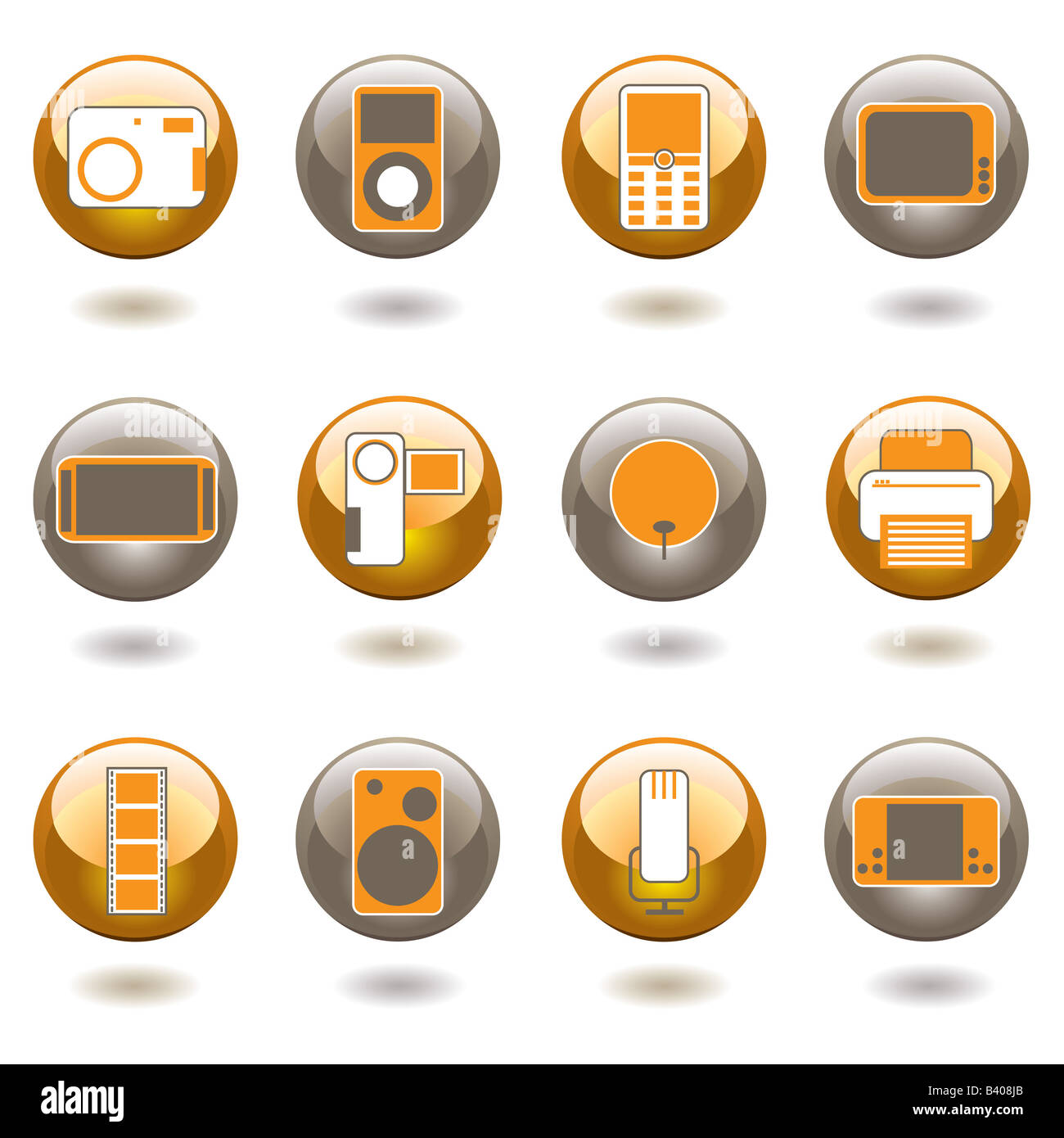 Collection of twelve technology inspired buttons with shadow Stock ...