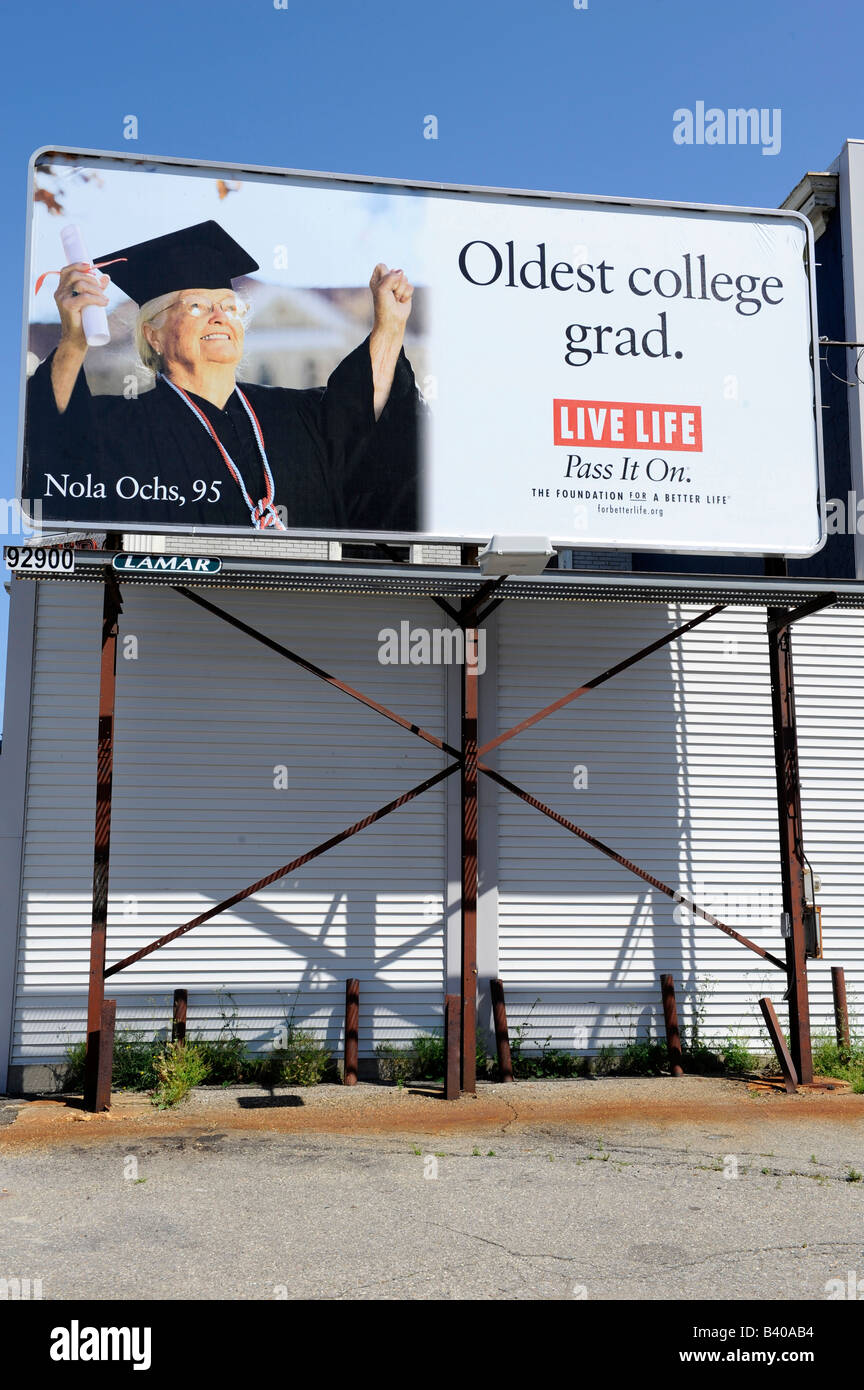 Billboard of oldest college graduate age 95 Stock Photo - Alamy