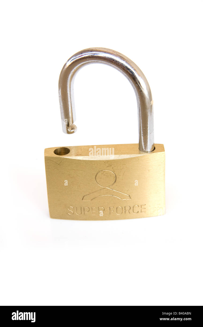 Brass padlock isolated on a white studio background Stock Photo - Alamy