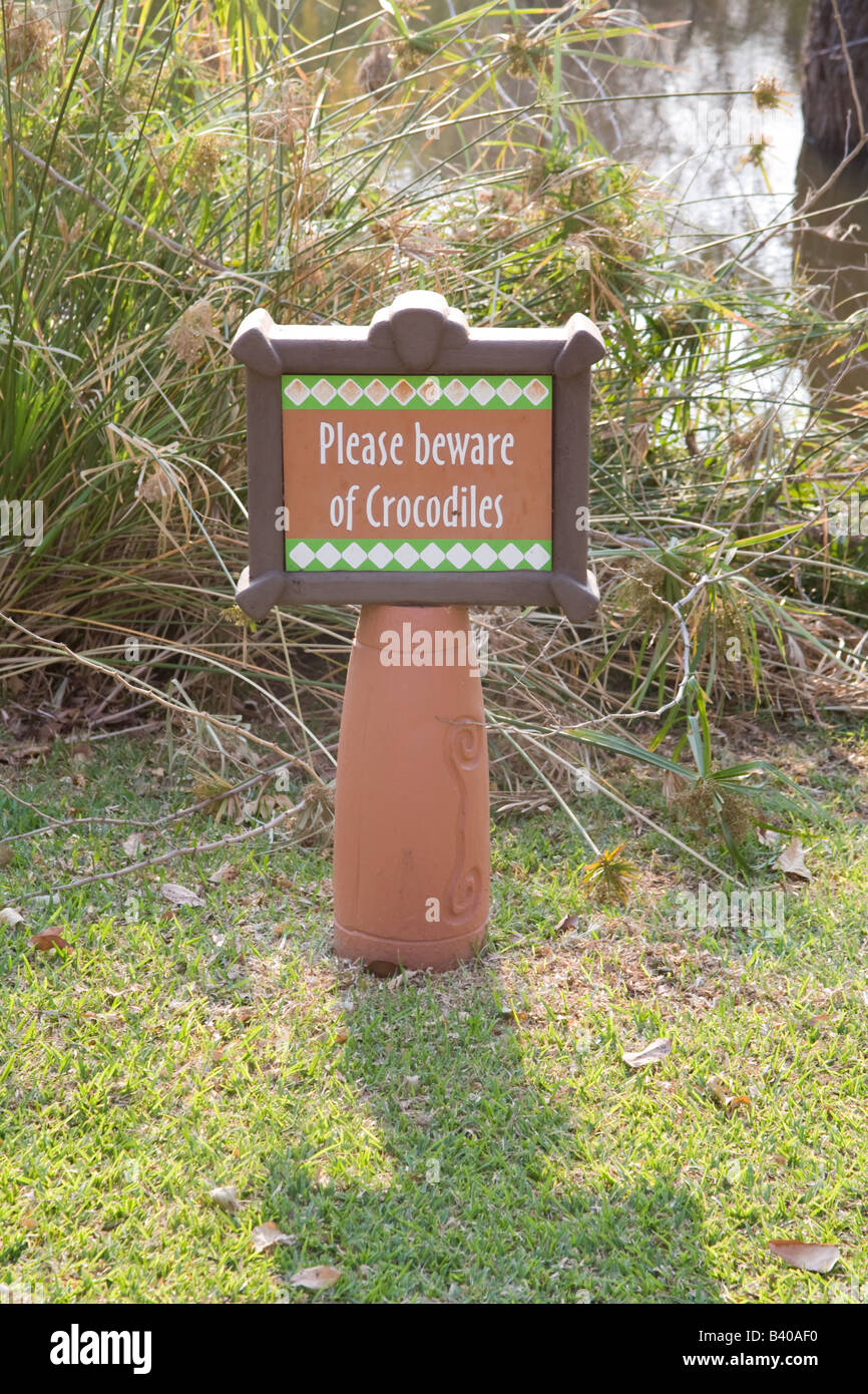 Please beware of crocodiles sign Zambia Africa Stock Photo - Alamy