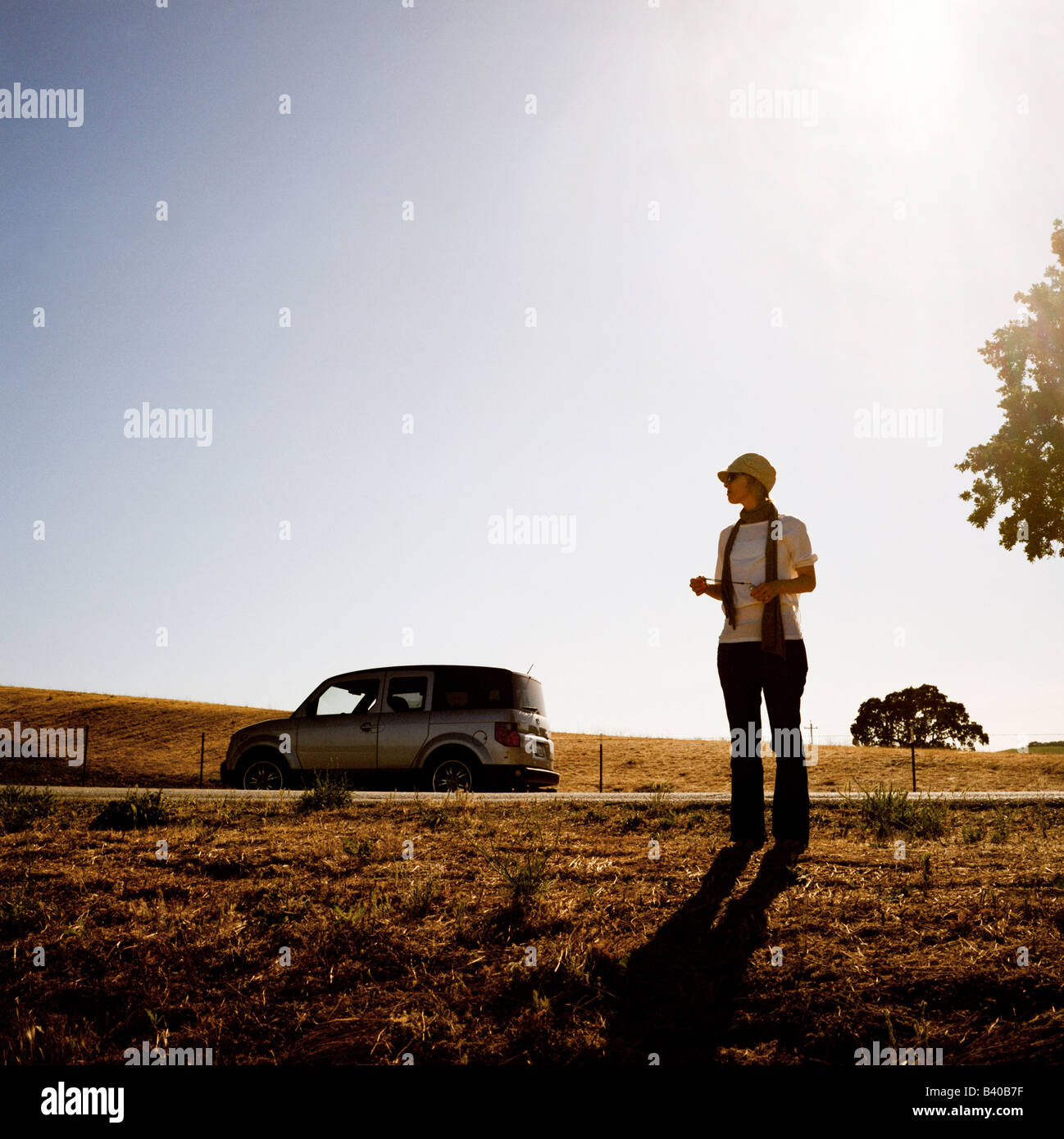 A woman stops along the roadside to enjoy the scenery around Paso ...