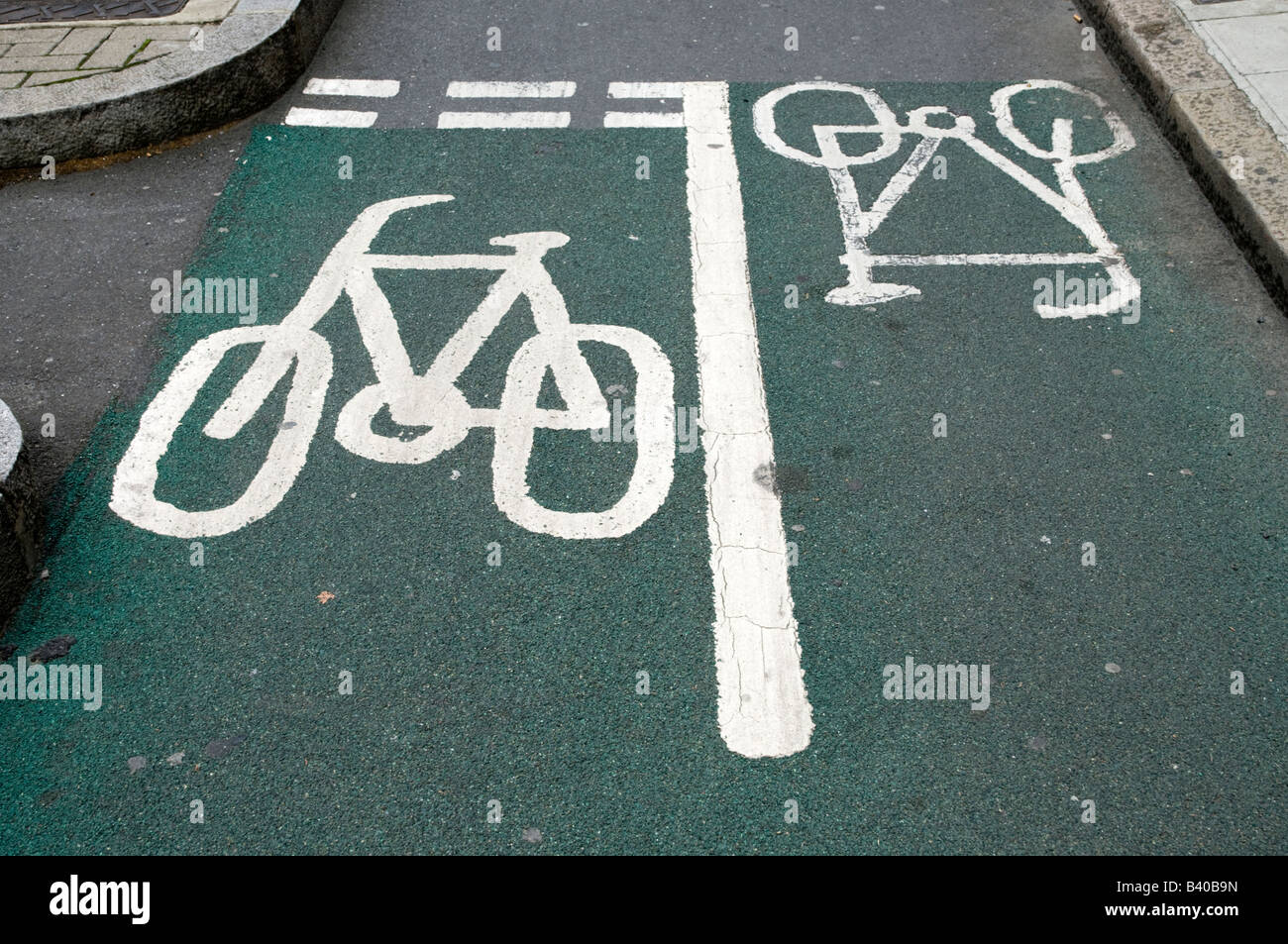 Cycle signs in bicycle lane London England UK Stock Photo - Alamy