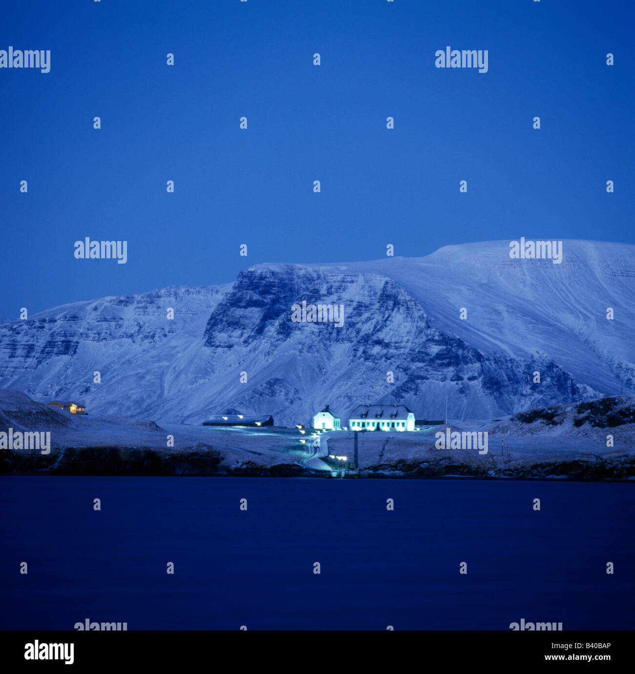 Videy island and Esja mountain in wintertime, Reykjavik, Iceland Stock ...