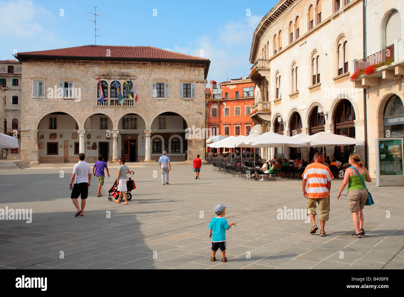 main square and town hall in Pula in Istria, Republic of Croatia ...