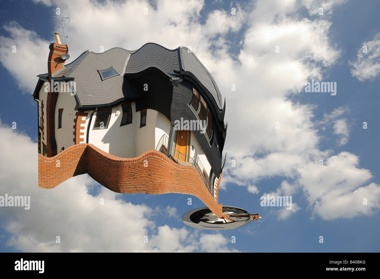 Melting house disappearing into a black hole Stock Photo - Alamy