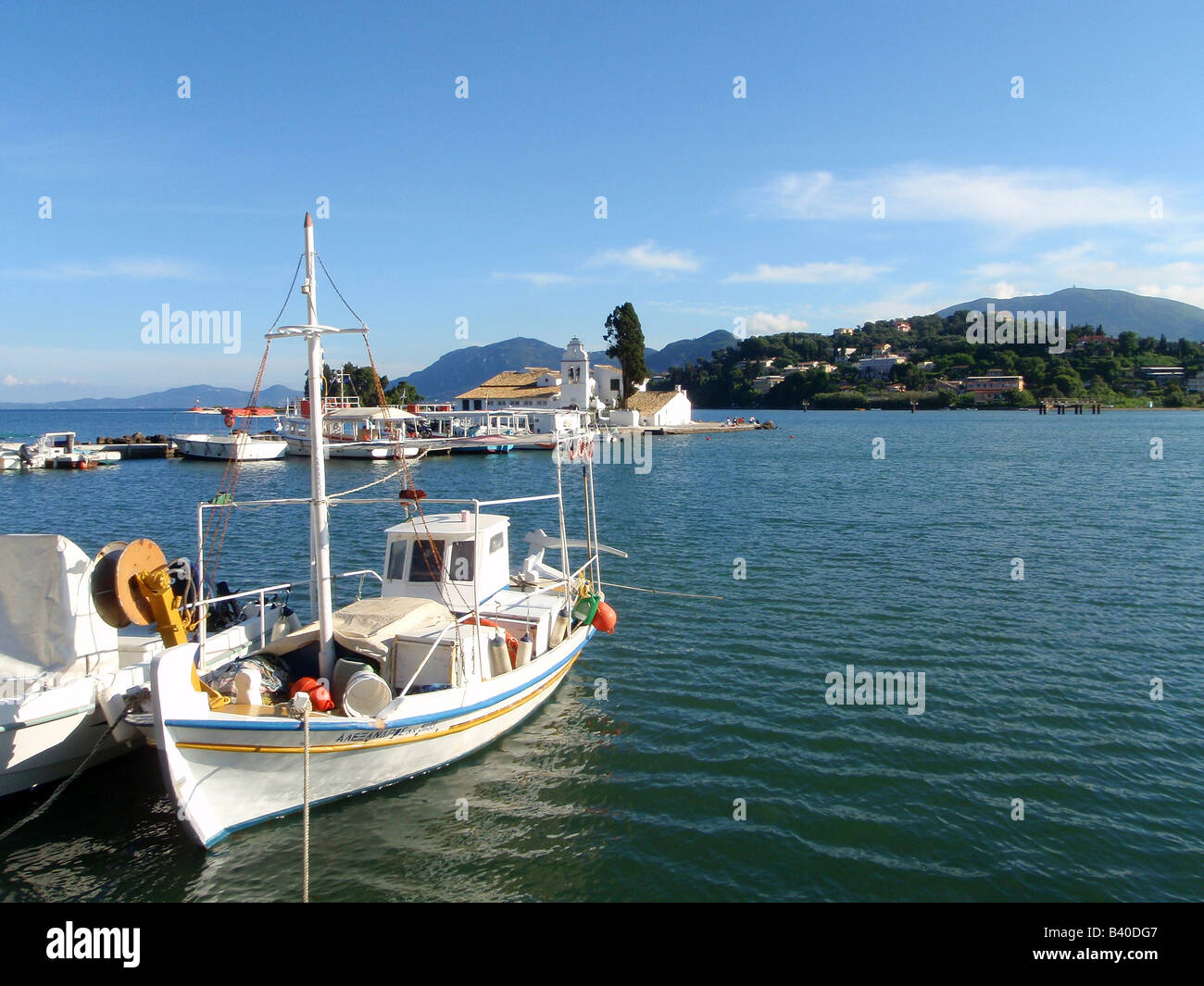 Fishing Boats at Kanoni, Island of Corfu, Greece Stock Photo - Alamy