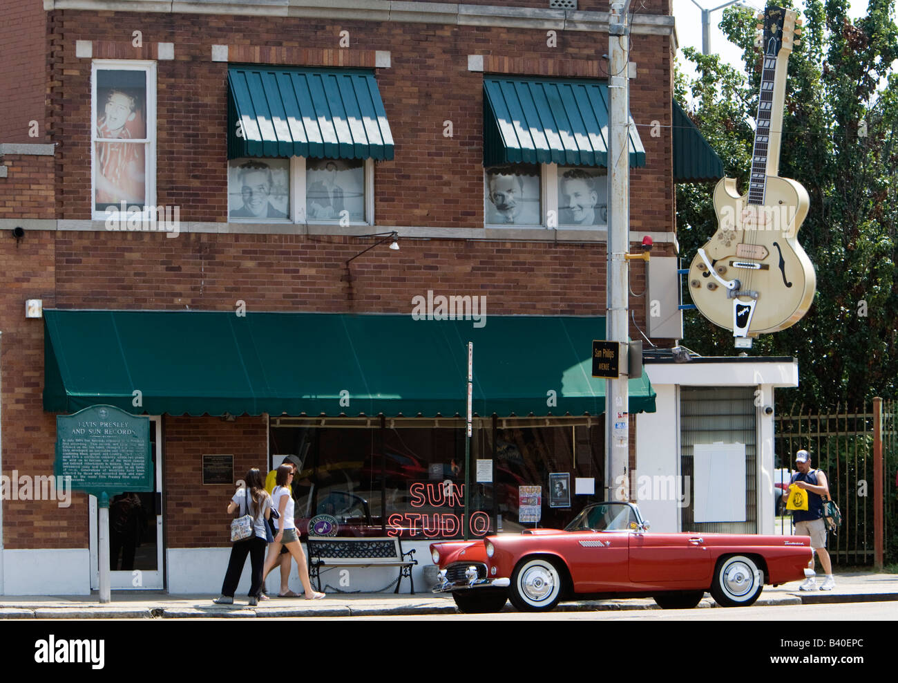Red Ford Thunderbird and Sun Studio with Gibson guitar motif Memphis ...