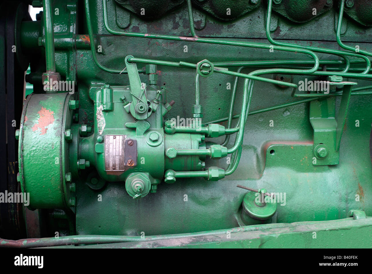 Diesel engine showing fuel injection pump and lines Stock Photo - Alamy