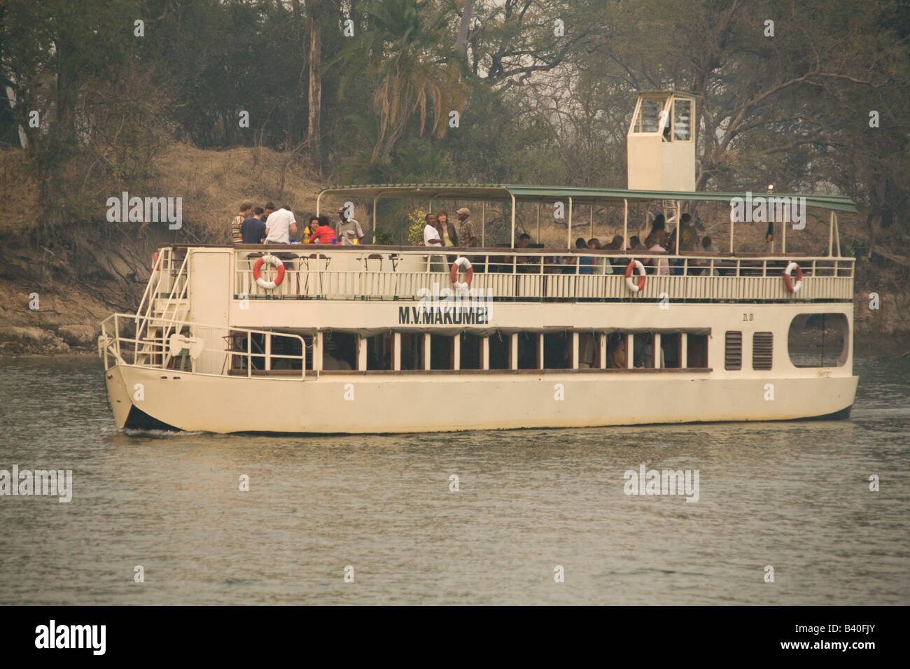 Tourist cruise boat on the upper Zambezi river, Livingstone, Zambia ...