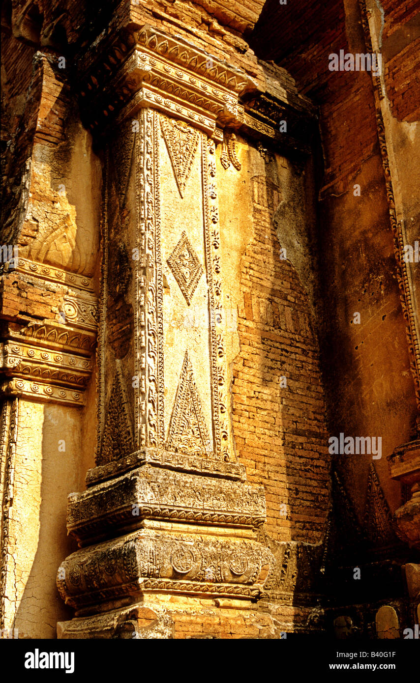 Architectural detail of ruined Pagoda in the ruins of Pagan Burma ...