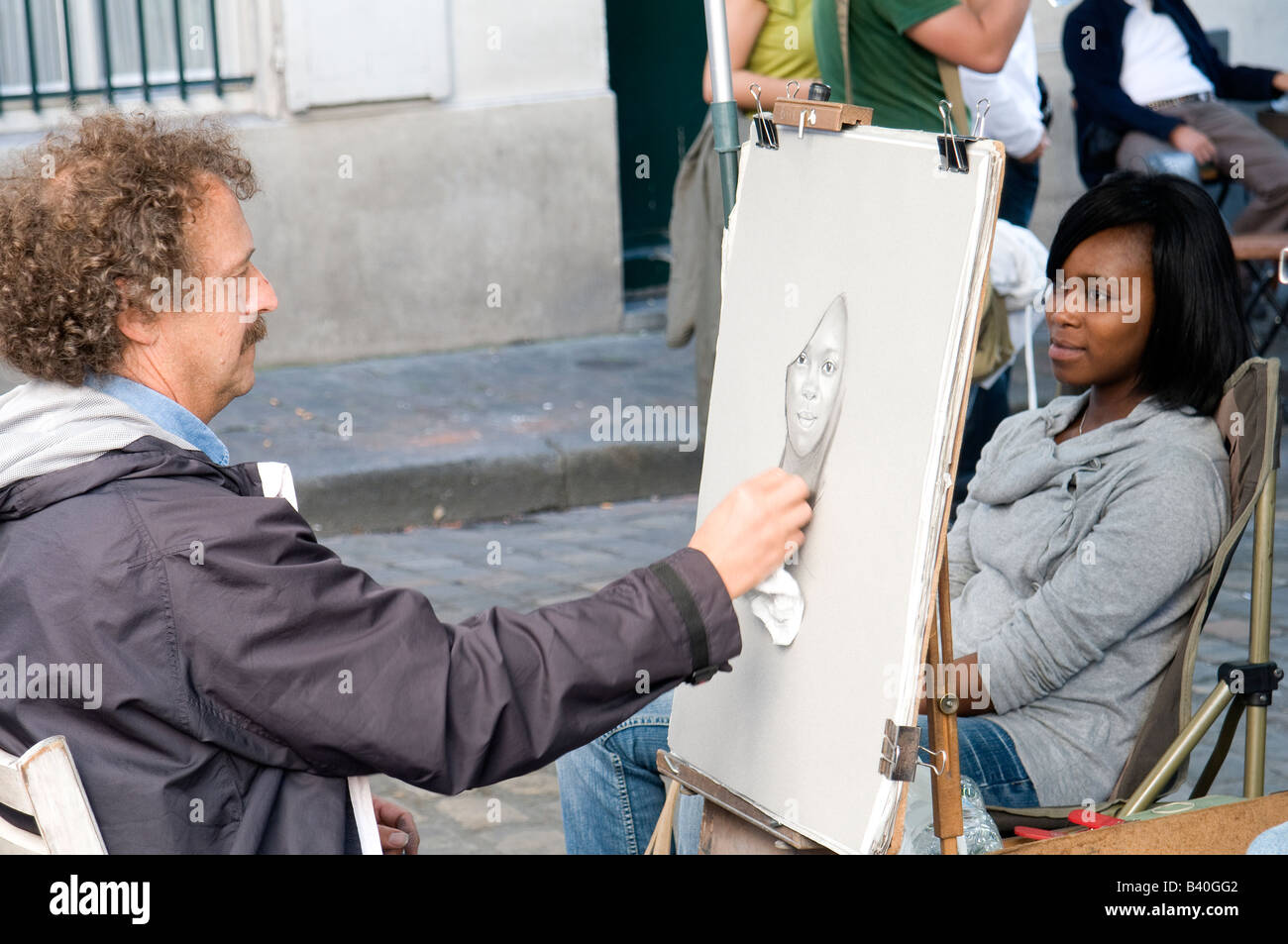 Painters in a square in Montmartre district in Paris, France Stock ...