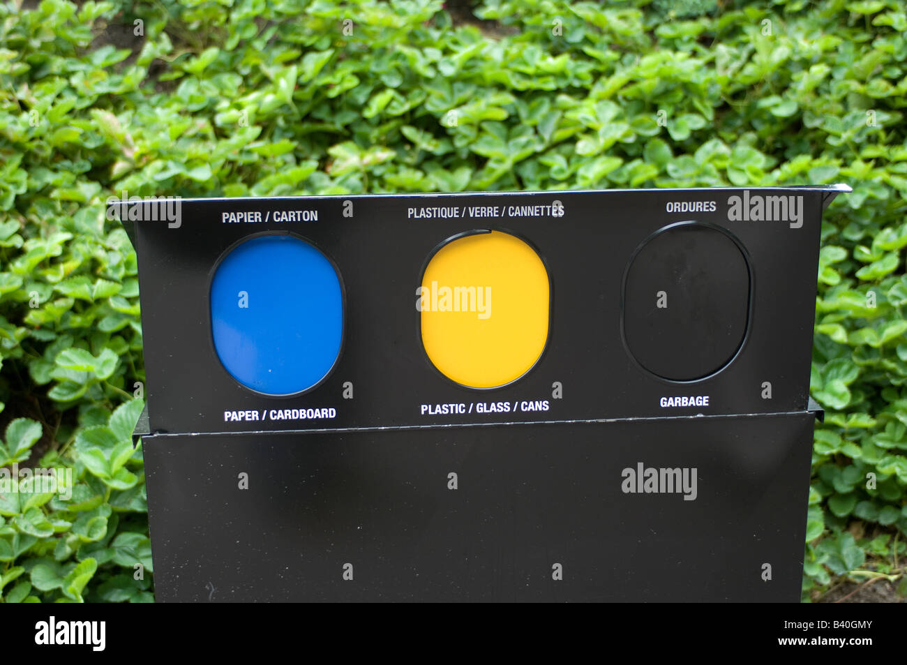 Bilingual garbage and recycle can Montreal Quebec Canada Stock Photo ...