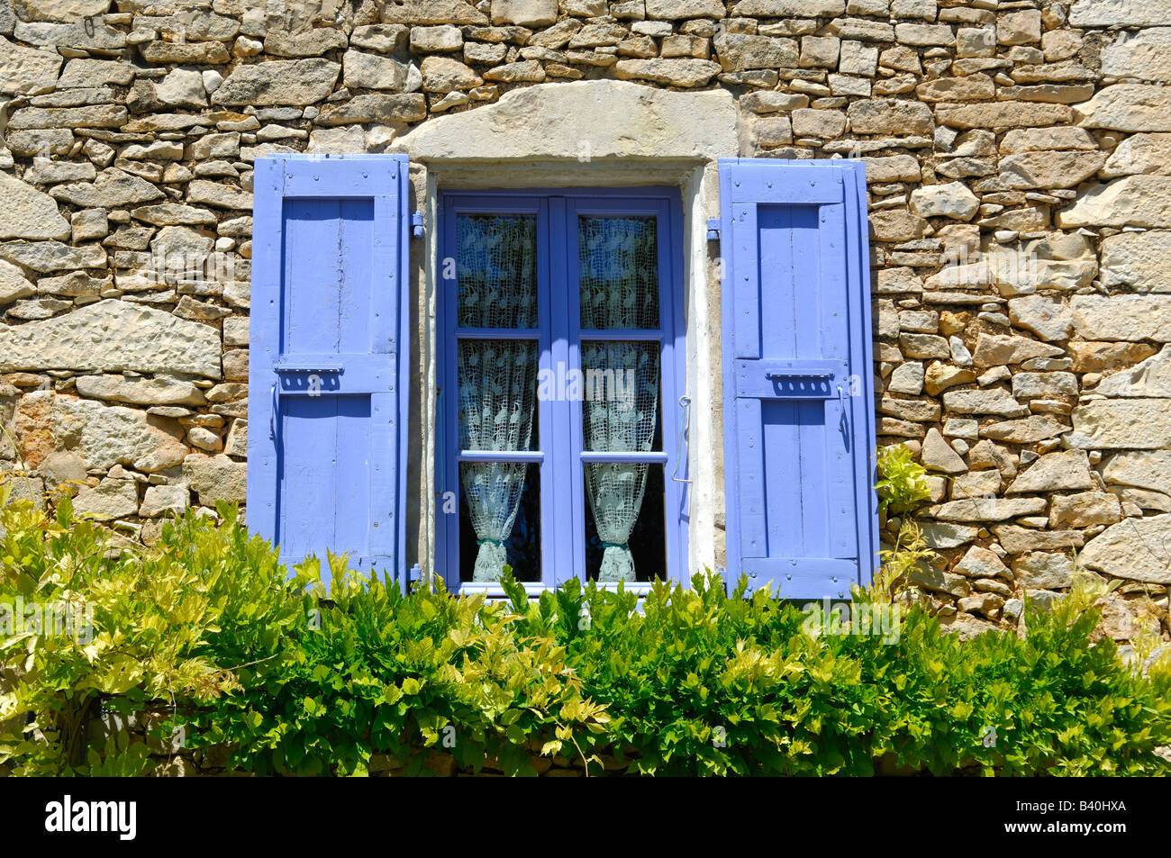 Blue window of a typical Provence house, Montsalier Provence France ...