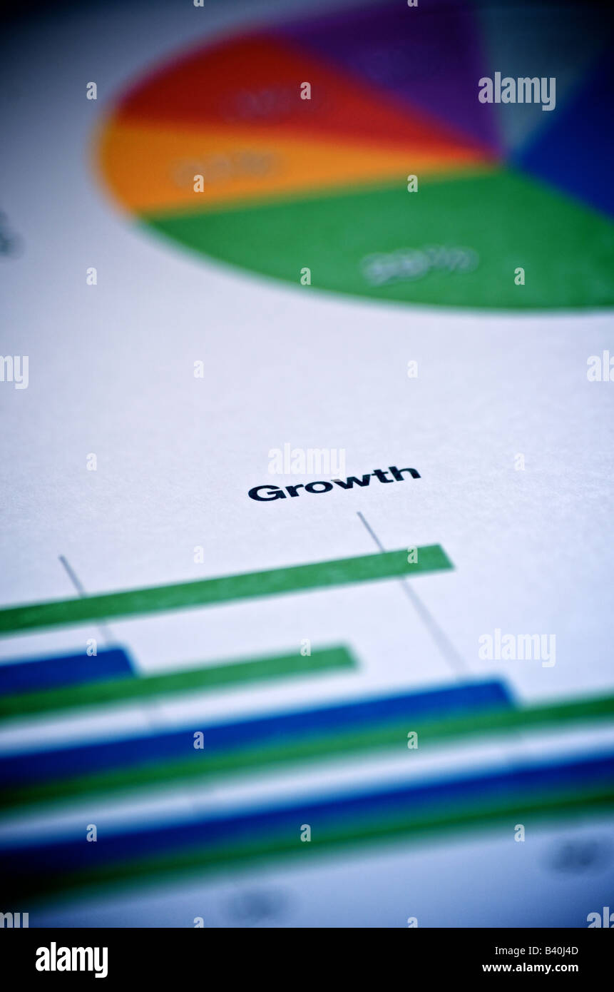business document with graph and pie chart tight focus on the word ...