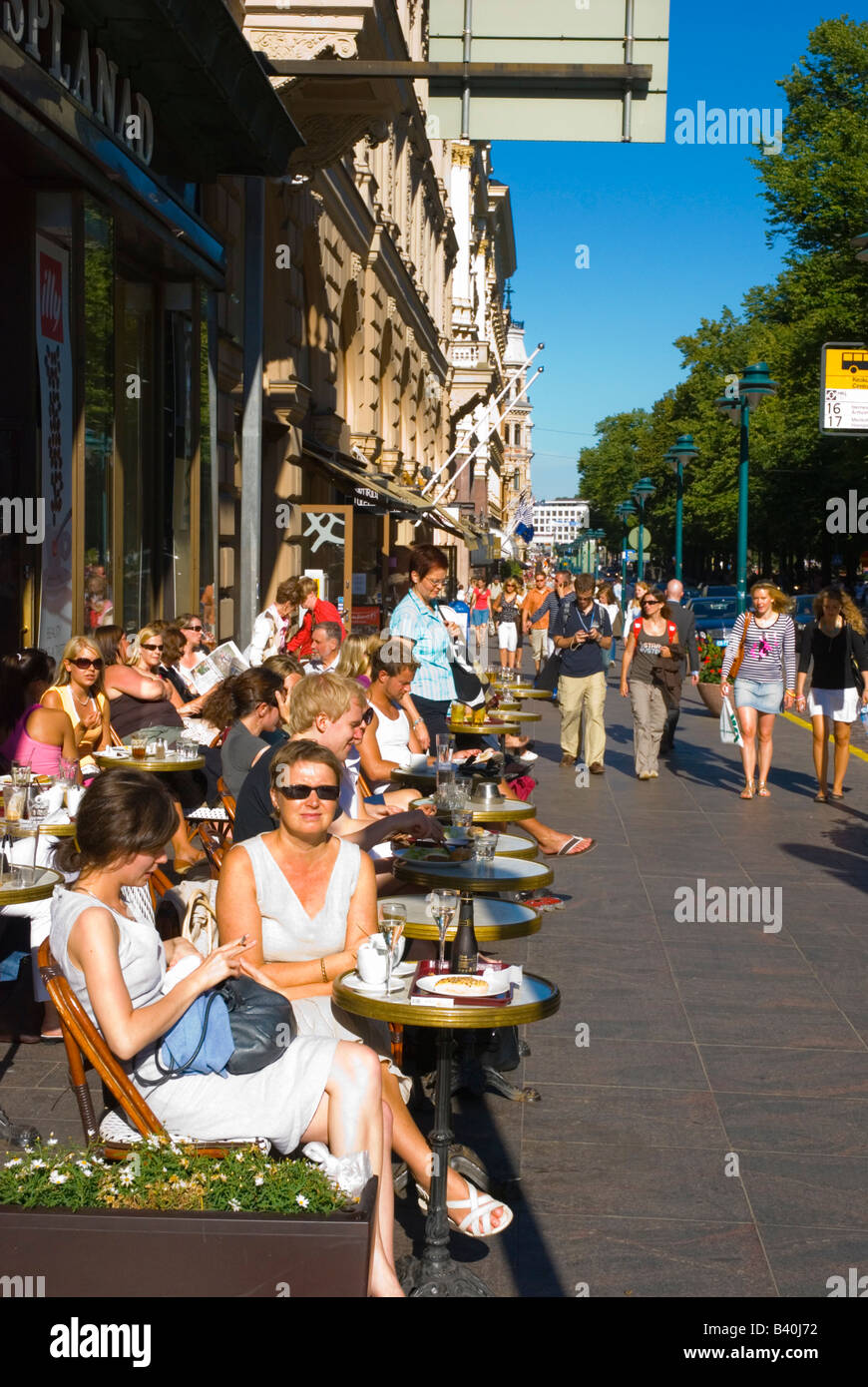 Cafe terrace along Esplanadi boulevard in Helsinki Finland Europe Stock ...