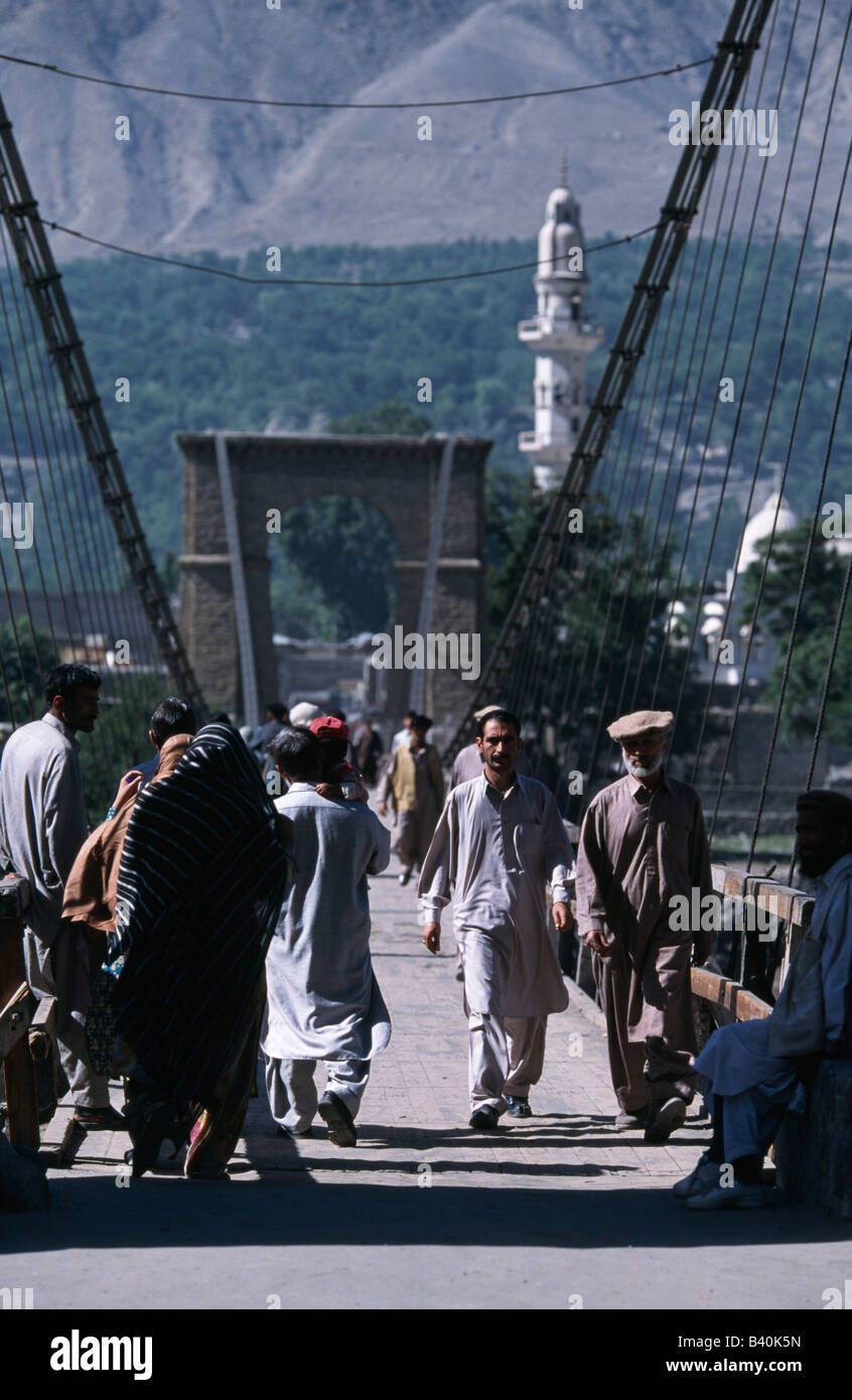 Gilgit suspension bridge, Gilgit, Pakistan. Spanning 600ft, it is the ...
