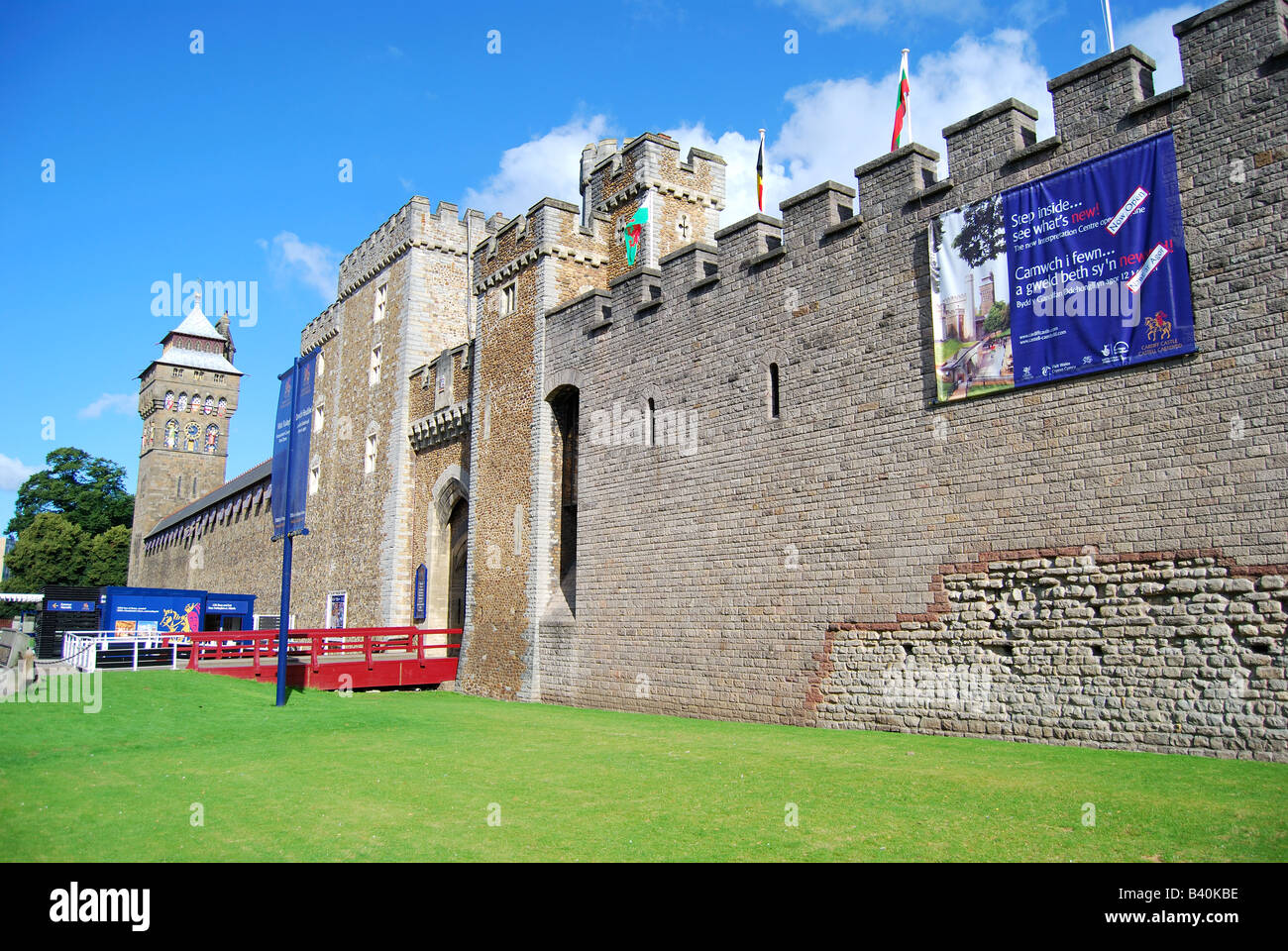 Castle walls and Clock Tower, Cardiff Castle, Cardiff, Wales, United ...
