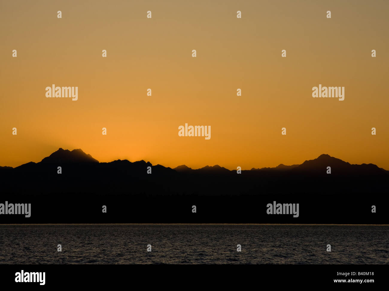 Seattle, Washington Sunset over Puget Sound and Olympic Mountains Stock ...