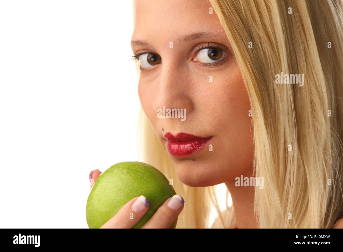 Woman with apple Stock Photo - Alamy