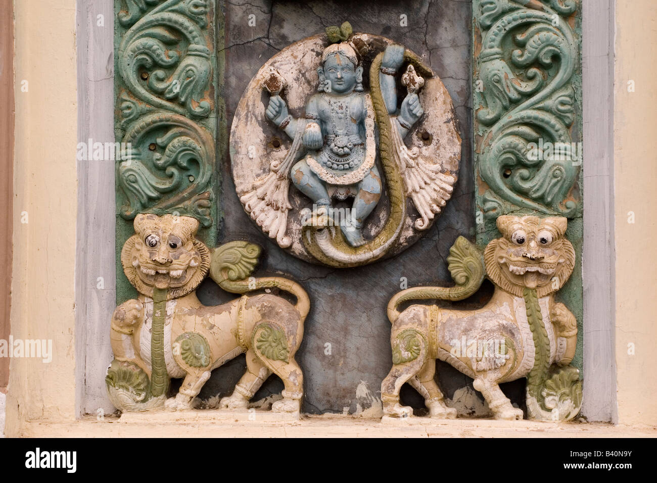 A detail from the main door of the Jagan Mohan Palace in Mysore, India ...