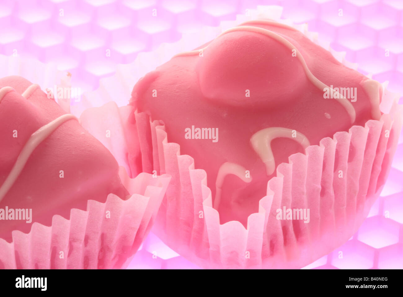 Strawberry French Fancies Stock Photo - Alamy