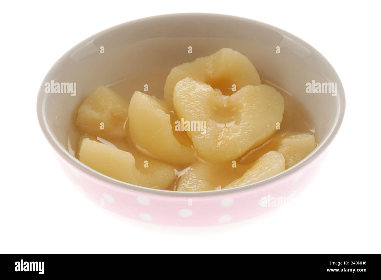 Bowl Of Tinned Pears Stock Photo - Alamy
