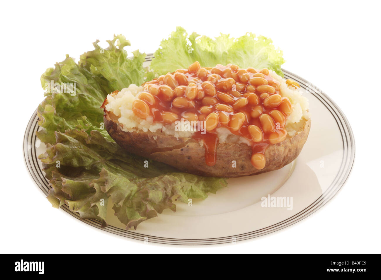 Jacket Potato with Baked Beans with Salad Stock Photo - Alamy