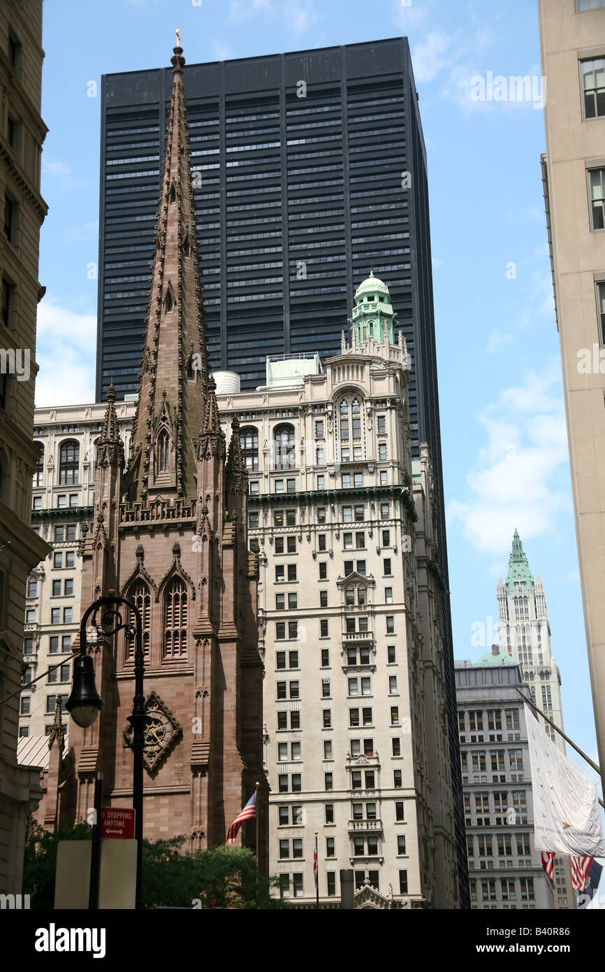 United States, New York, city views, old and new, Trinity Church Stock ...