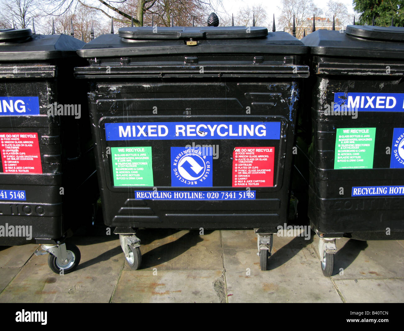 Recycling bins in Kensington and Chelsea, London, UK Stock Photo - Alamy