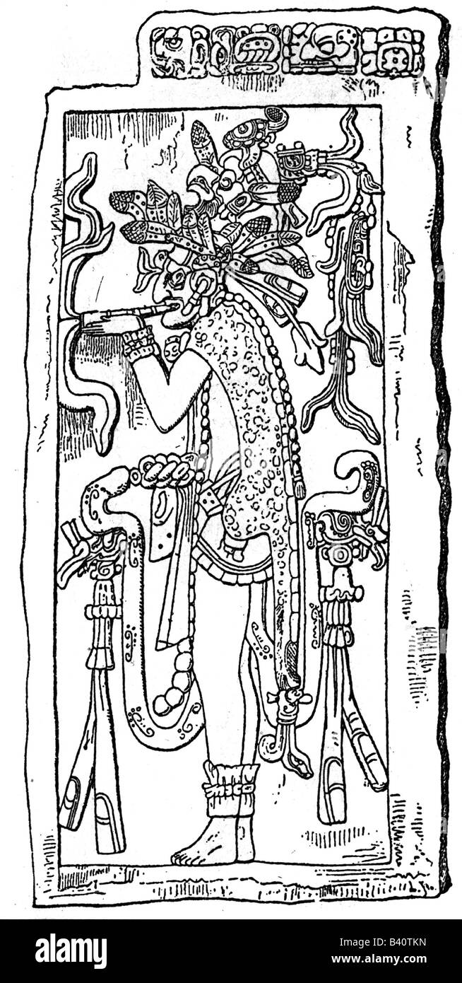 tobacco/smoking, native Americans, smoking Maya priest, engraving 19th ...