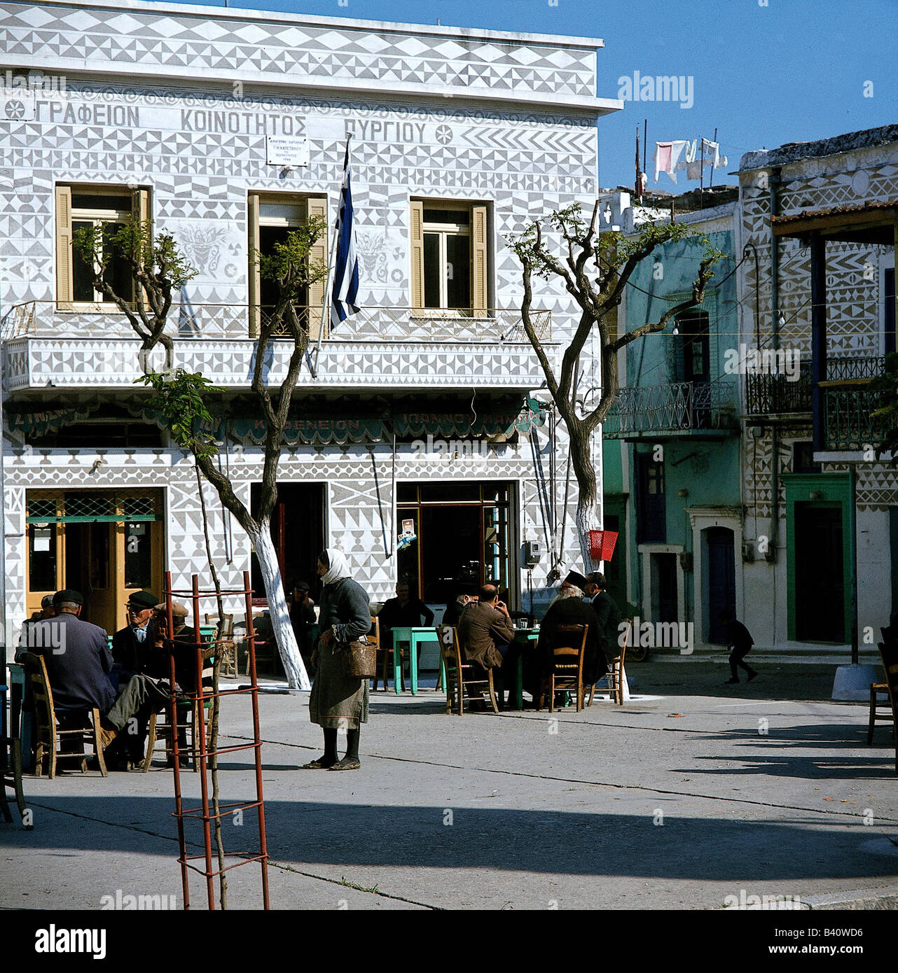 geography / travel, Greece, island Chios, Pirji, graffiti, facade ...