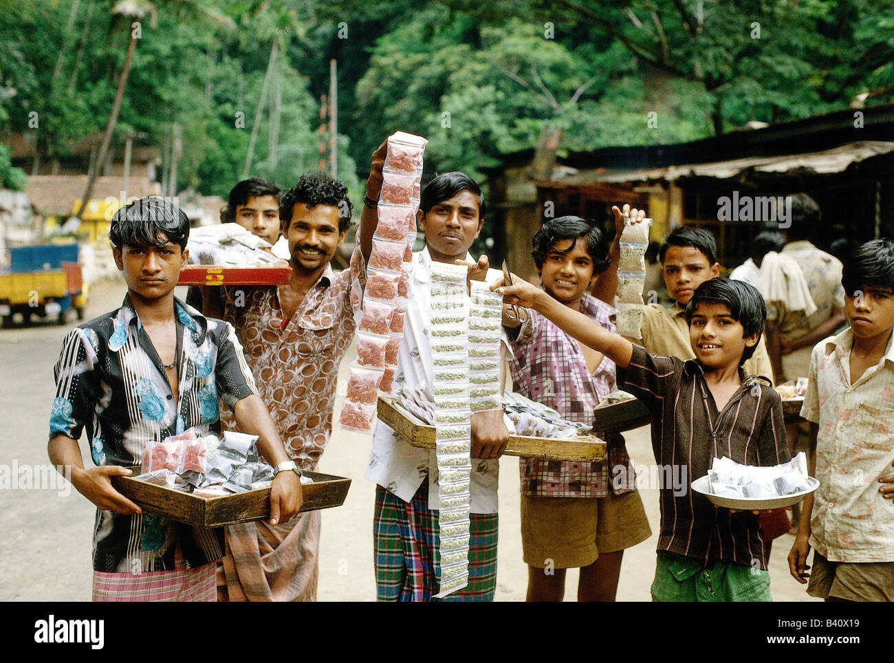geography / travel, India, trade, young men selling spices in the ...