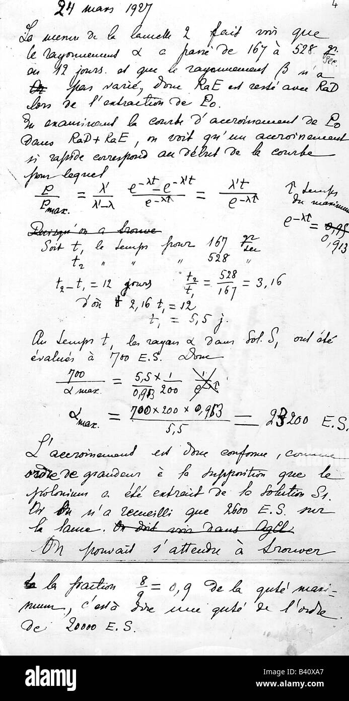 Notes of marie curie hi-res stock photography and images - Alamy