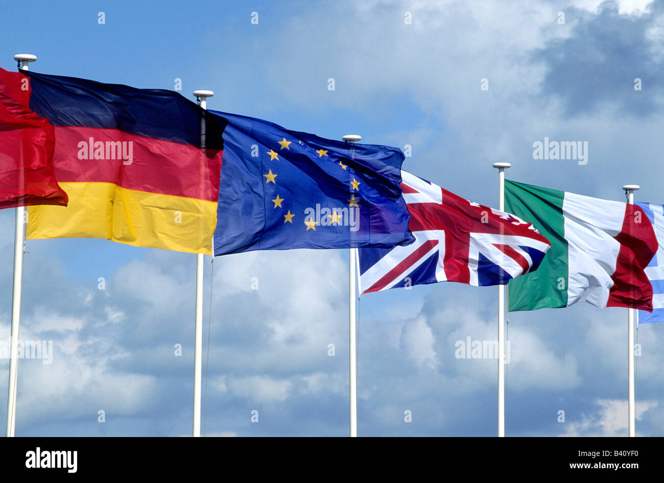 Flying european countries flags hi-res stock photography and images - Alamy