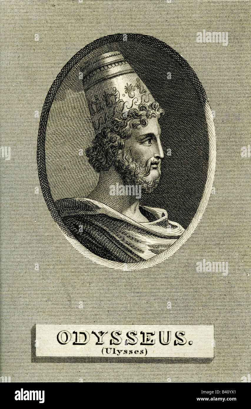 Odysseus, Greek legendary figure, portrait, side view, engraving, 18th ...