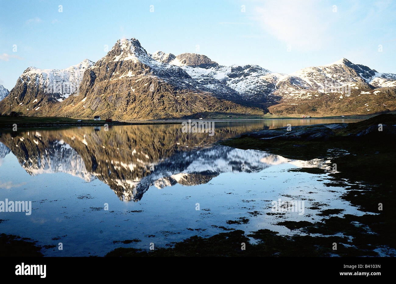 geography / travel, Norway, Lofoten, island Flakstadoya, fiord, fiord ...