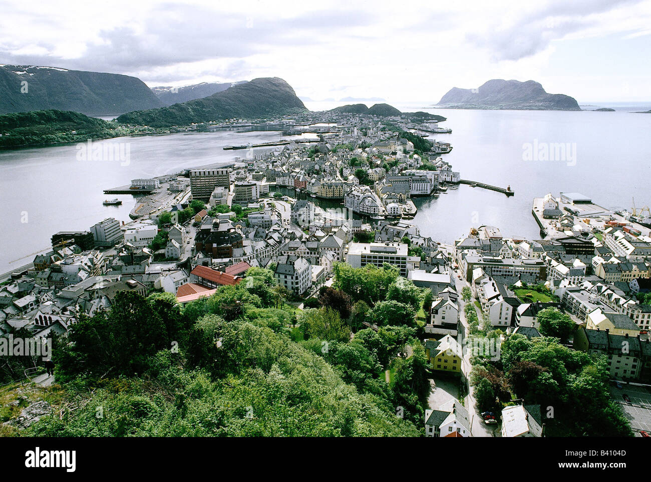 geography / travel, Norway, Alesund, view from mountain Aksla at town ...