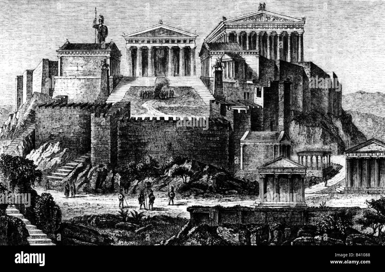travel / geography, Greece, Athens, Acropolis, view from 4th century BC ...