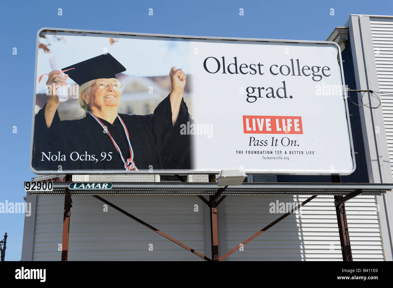 Billboard of oldest college graduate age 95 Stock Photo - Alamy
