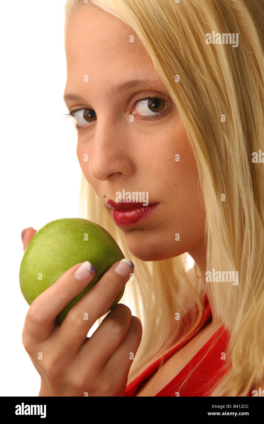 Woman with apple Stock Photo - Alamy