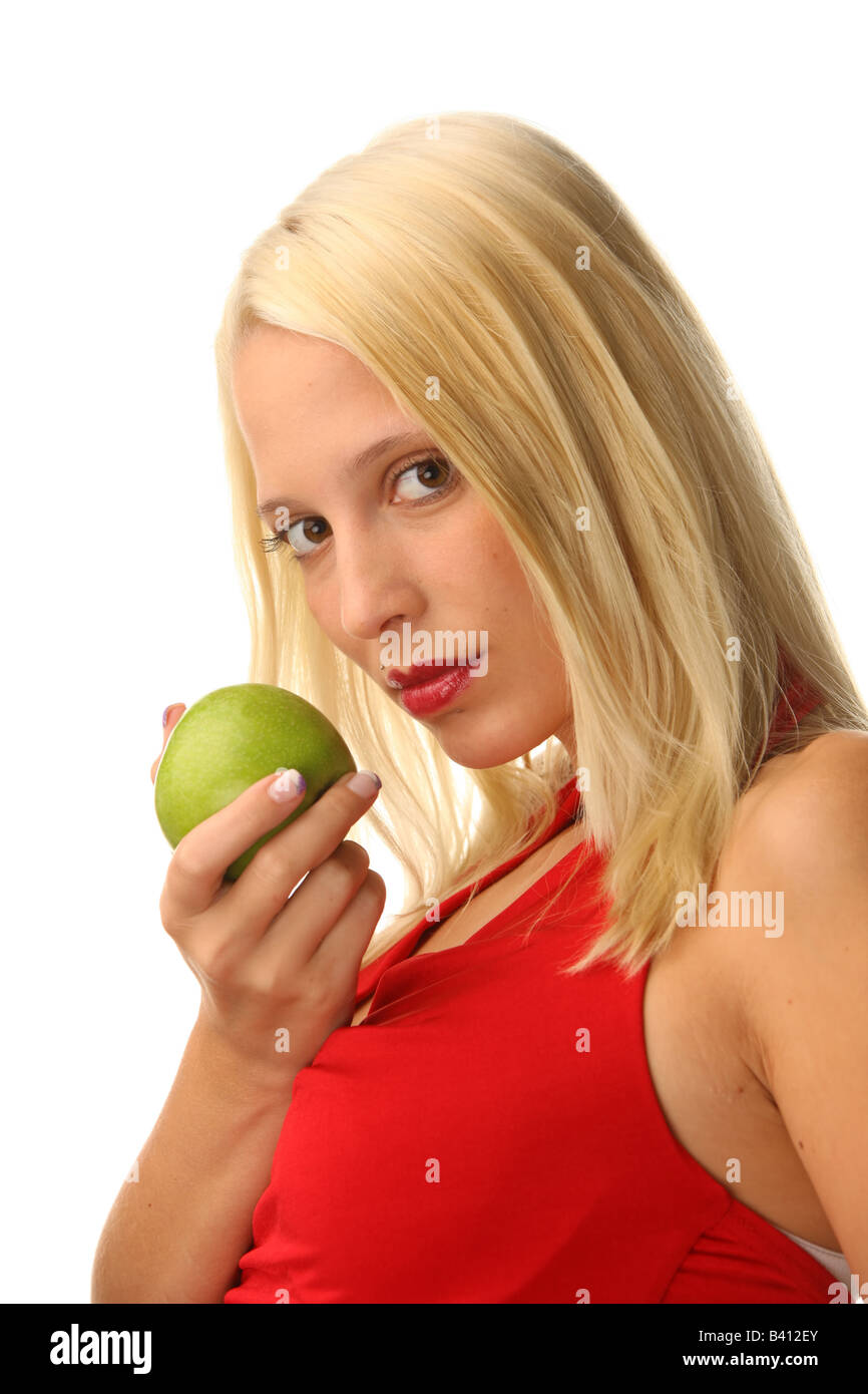 Woman with apple Stock Photo - Alamy