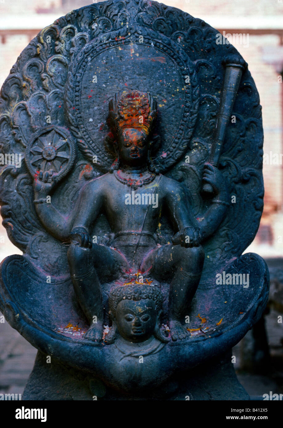 geography / travel, Nepal, Changu Narayana, temple, detail, statue of ...