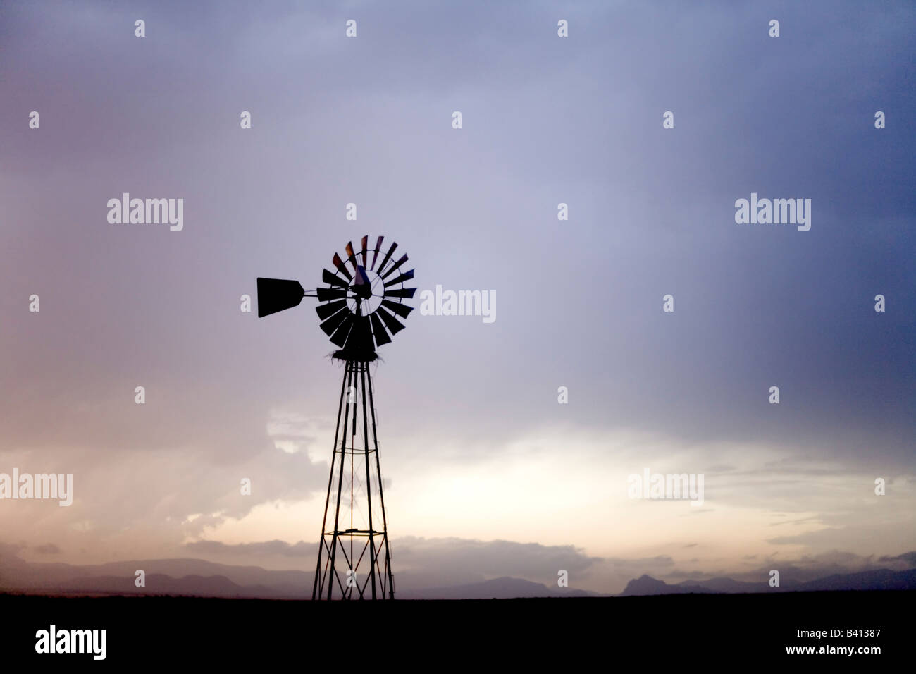 USA, Texas, Marathon. Stormy weather at sunset in West Texas near ...