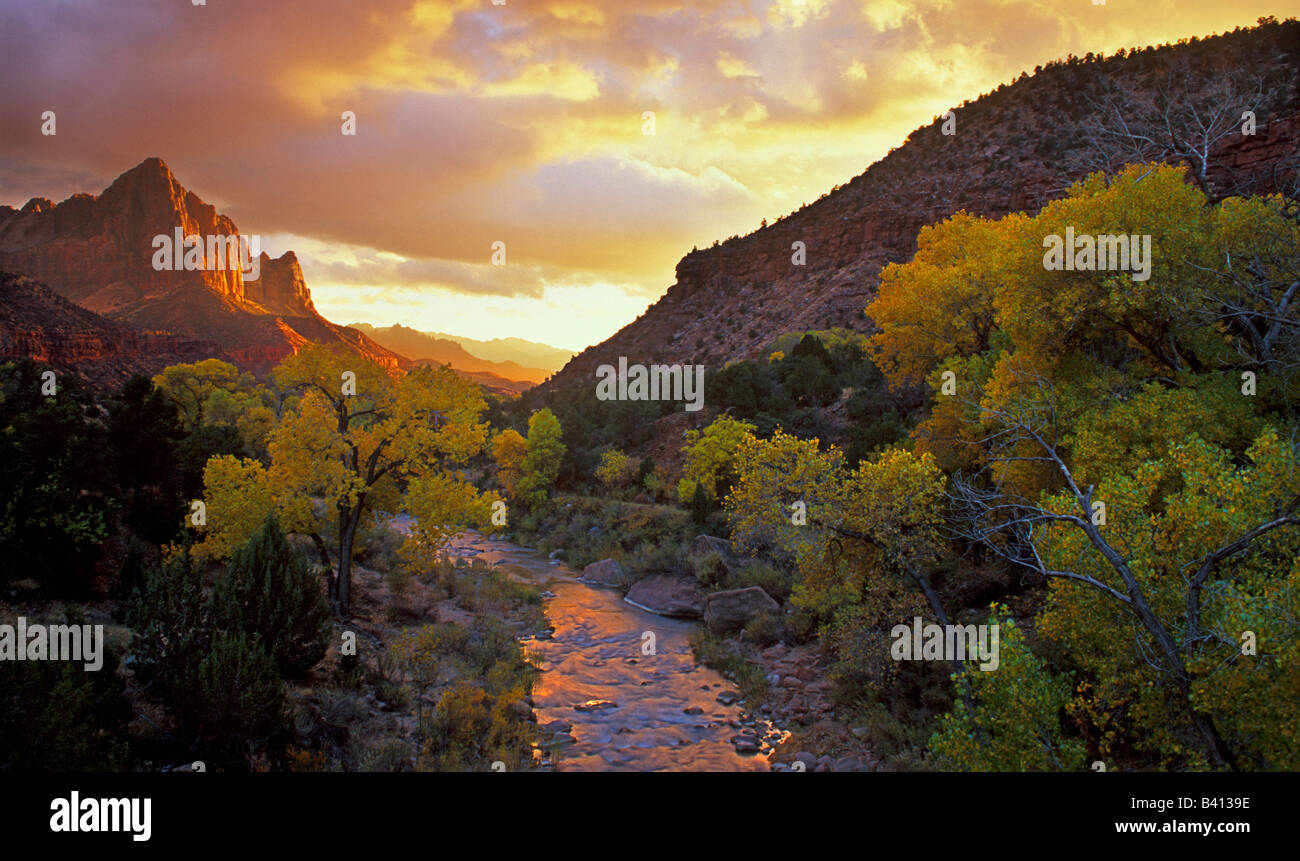 USA, Utah, Zion National Park. The Watchman in the distance with Virgin ...