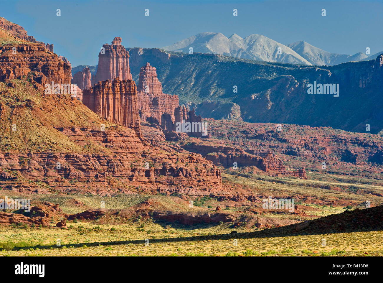 USA, Utah, Colorado River Gorge. Waring Mesa, Fisher Towers, Fisher ...
