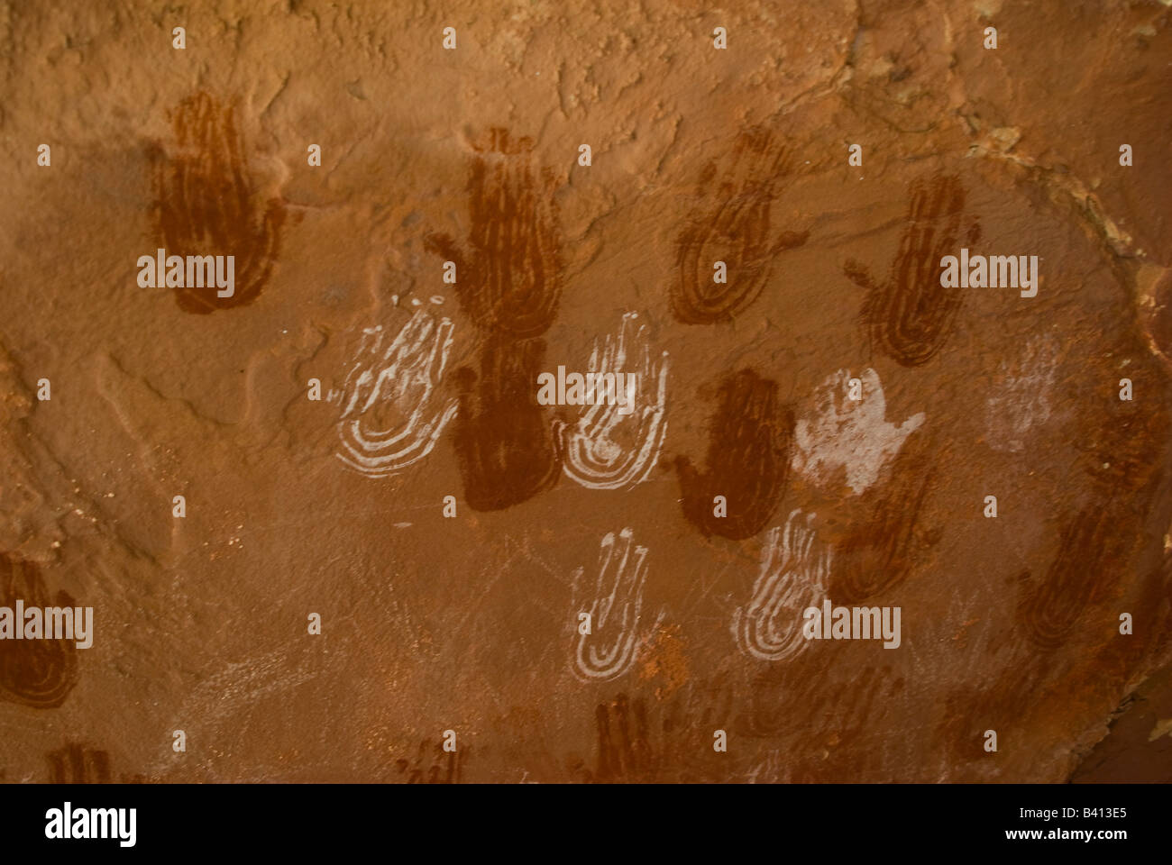 USA, Utah, Canyonlands NP. Ancient pictographs of hands. Needles ...