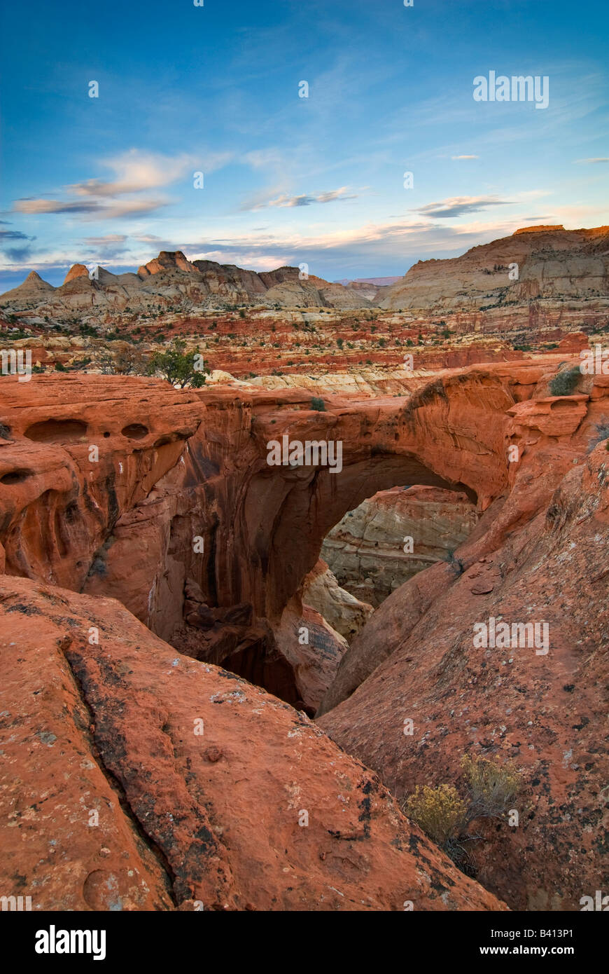 USA, Utah, Capitol Reef National Park. Dusk at the Cassidy Arch Stock ...