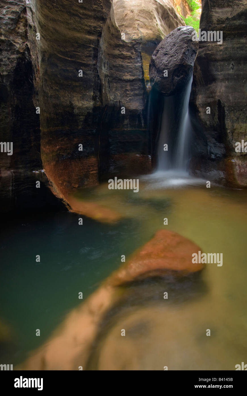 USA, Utah, Zion National Park. Keyhole Falls in the Subway on the Left ...