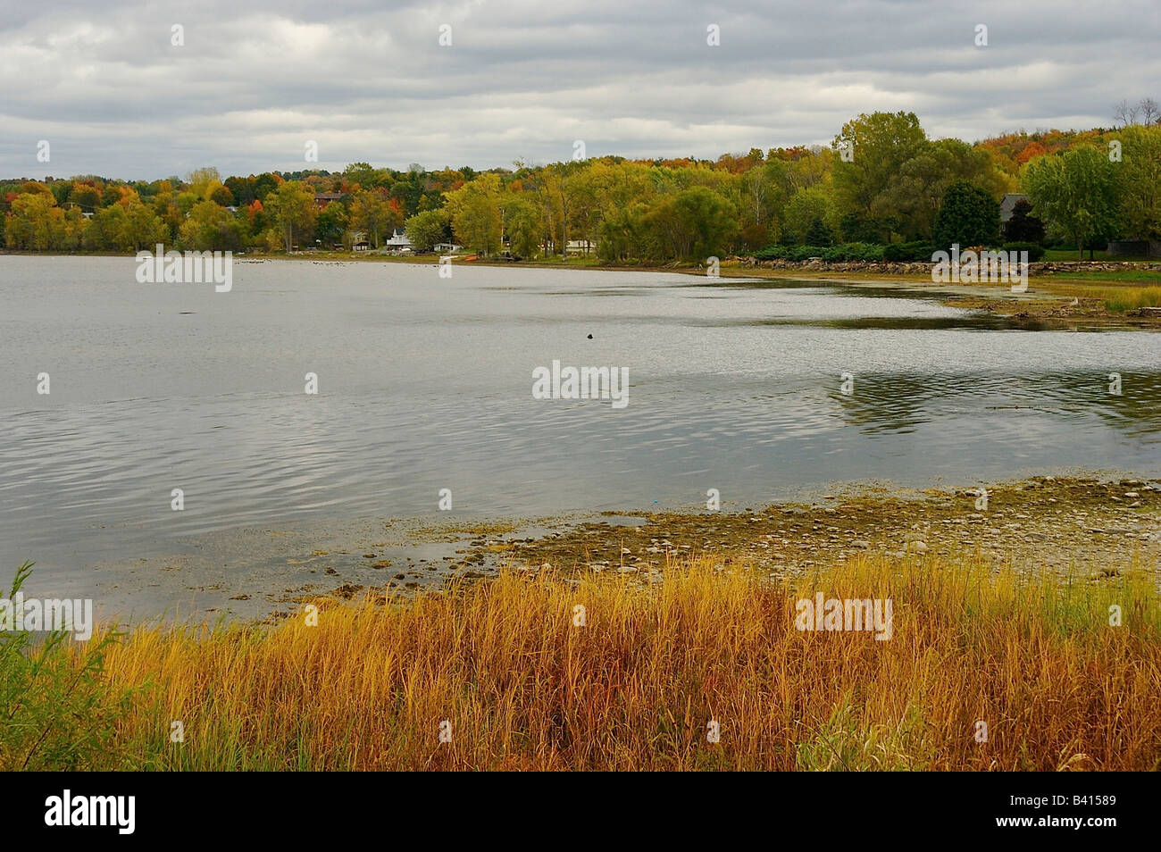 North America, USA, Vermont. Autumn view of a portion of Lake Champlain ...
